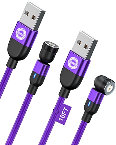 EndlesShine Magnetic Charging Cable(Not Including Magnetic Tips) [ 2-Pack], 540° Rotating Magnetic Phone Charger Cable with 3A Fast Charging Data Sync, Nylon-Braided Cords (Purple 10 FT)