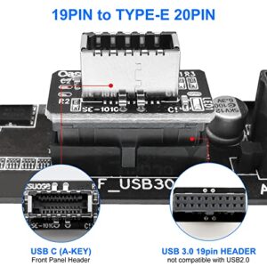 Oassuose USB 3.1 Front Panel Adapter,Internal Vertical USB 3.0-IDC 20 Pin/19Pin to Type E Key-A 20 Pin Header Adapter for Type C Panel Mount Adapter