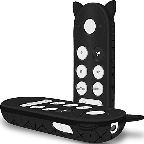 Silicone Protective Case Holder Compatible for Google Chromecast Remote Control,[Full Protection ] Cute Cat Shape Shock Absorption Bumper Google Voice Remote Back Covers Case Protector Skin-Black