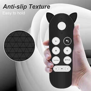 Silicone Protective Case Holder Compatible for Google Chromecast Remote Control,[Full Protection ] Cute Cat Shape Shock Absorption Bumper Google Voice Remote Back Covers Case Protector Skin-Black