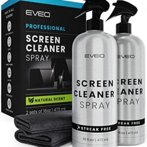 Screen Cleaner PRO Spray (16oz x 2 Pack) - for TV Screen Cleaner, Computer Screen Cleaner Laptop, Phone, Ipad - Computer Cleaning kit Electronic Cleaner - HQ Microfiber Cloth Included, Large Bottle