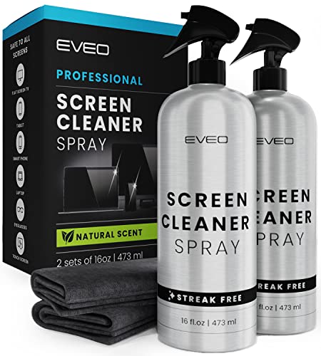 Screen Cleaner PRO Spray (16oz x 2 Pack) - for TV Screen Cleaner, Computer Screen Cleaner Laptop, Phone, Ipad - Computer Cleaning kit Electronic Cleaner - HQ Microfiber Cloth Included, Large Bottle