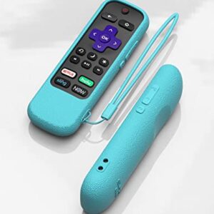 Roku Silicone Cover for Roku Voice Remote/Express 4K+/RCA1R(2022)/RCAL7R Remote Shockproof Protective Case for Roku Streaming Stick TC2-RCB7 Voice Remote Anti-Lost with Remote Loop(Glow Blue)