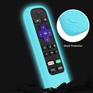 Roku Silicone Cover for Roku Voice Remote/Express 4K+/RCA1R(2022)/RCAL7R Remote Shockproof Protective Case for Roku Streaming Stick TC2-RCB7 Voice Remote Anti-Lost with Remote Loop(Glow Blue)