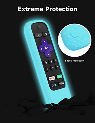 Roku Silicone Cover for Roku Voice Remote/Express 4K+/RCA1R(2022)/RCAL7R Remote Shockproof Protective Case for Roku Streaming Stick TC2-RCB7 Voice Remote Anti-Lost with Remote Loop(Glow Blue)