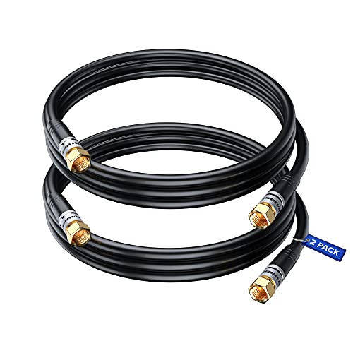 Coaxial Cable 2 ft Triple Shield - RG6 Coax Cable, TV Cable for Digital TV Aerial, Satellite Cable - Cable Cord Cable Wire- with Gold Plated F Connectors - Black, 2 Feet, 2 Pack