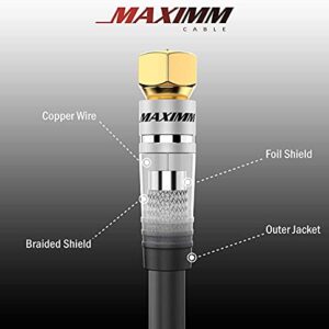 Coaxial Cable 2 ft Triple Shield - RG6 Coax Cable, TV Cable for Digital TV Aerial, Satellite Cable - Cable Cord Cable Wire- with Gold Plated F Connectors - Black, 2 Feet, 2 Pack