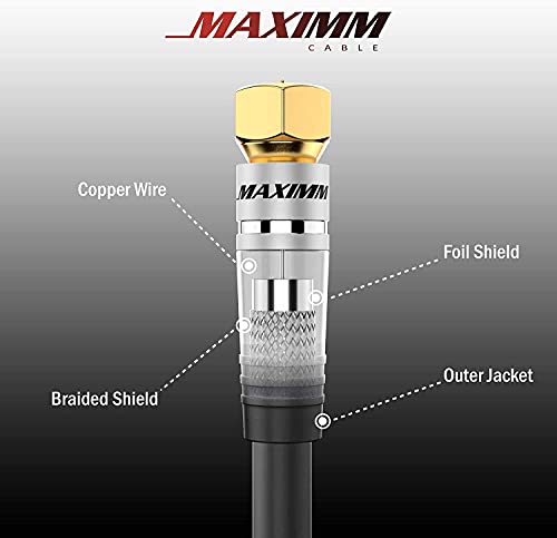 Coaxial Cable 2 ft Triple Shield - RG6 Coax Cable, TV Cable for Digital TV Aerial, Satellite Cable - Cable Cord Cable Wire- with Gold Plated F Connectors - Black, 2 Feet, 2 Pack