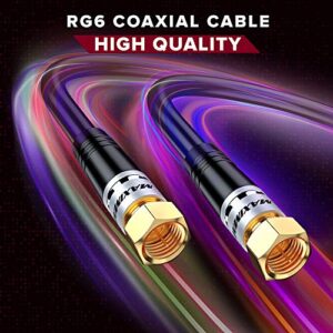 Coaxial Cable 2 ft Triple Shield - RG6 Coax Cable, TV Cable for Digital TV Aerial, Satellite Cable - Cable Cord Cable Wire- with Gold Plated F Connectors - Black, 2 Feet, 2 Pack