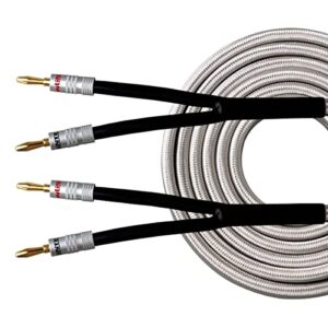 HANNLINTE 12AWG Speaker Cable Wire (2 Pack, 6 Feet) with Gold Plated Banana Plugs (OFC), 12 Gauge Speaker Banana Wire, Silver