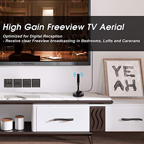 HDTV Antenna - August DTA240 - Indoor/Outdoor Portable Digital Aerial with Magnetic Base 6.5 feet Coax Cable 50 Miles Range