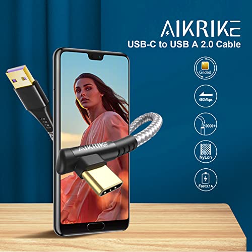 AIKRIKE USB C Cable [2-Pack, 6.6ft] 3.1A USB Type C Cable Fast Charging Right Angle, Durable Nylon Braided USB C Charging Cable Compatible with Note 10 9 8, LG, Galaxy S10 S9 S8, Type C Charger, Gold