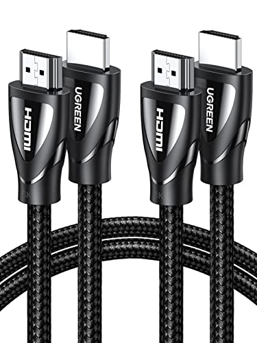 UGREEN 2 Pack 8K HDMI 2.1 Cable, 【2 Pack】 3.3FT 48Gbps High Speed Braided HDMI Cord 8K 60Hz 4K 120Hz eARC HDR HDCP 2.2 2.3 Compatible with PS5 PS4 Xbox UHD Roku TV Blu-ray Projector