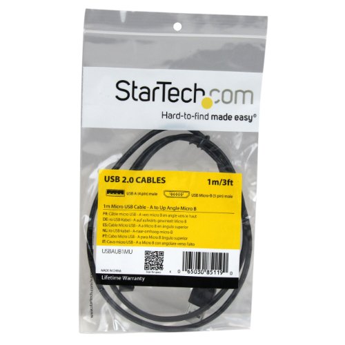 StarTech.com 1m Micro USB Cable Cord - A to Up Angle Micro B - Up Angled Micro USB Cable - 1x USB A (M), 1x USB Micro B (M) - Black (USBAUB1MU)