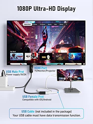 Compatible with iPhone to HDMI/USB C to HDMI/Micro USB to HDMI Cable, 3-in-1 MHL hdmi Phone to TV HDMI Cable, 1080P Mirroring&Charging Cable for All Smartphones Tablets to TV/Projector(3.28FT/1M)