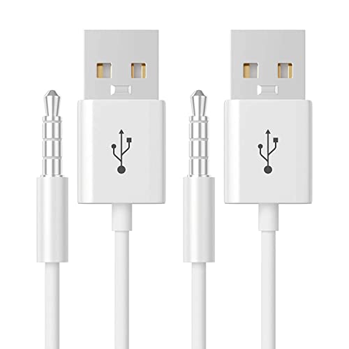 iPod Shuffle Cable, 2 Pack 3.5mm Jack/Plug to USB USB Power Charger Sync Data Transfer Cable for iPod Shuffle 3rd 4th MP3/MP4