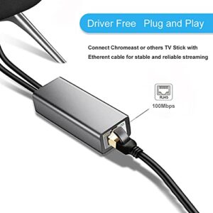 Ethernet Adapter for Fire TV Stick Google Home Mini Chromecast and More Streaming TV Sticks 10/100Mbps Network Micro USB (A) to RJ45 Ethernet Adapter with USB Power Supply Cable 3.3ft (Gray)