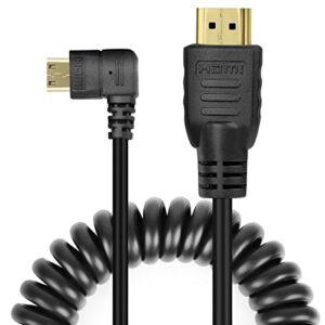 ucec mini hdmi to hdmi cable right-angled coiled hdmi to mini hdmi adapter male high speed for laptop tablet camera camcorder graphics card raspberry pi zero w, support 3d 1080p ethernet audio return