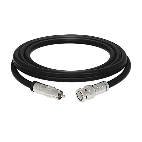 Black, 3 ft BNC to RCA RG6 Cable - Professional Grade - Male BNC to Male RCA Cable - BNC Cable - 75 Ohm Coaxial, 50/75 Ohm Connectors, SDI, HD-SDI, CCTV, Camera, and More - 3 Feet Long, in Black