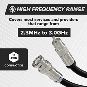 Black, 3 ft BNC to RCA RG6 Cable - Professional Grade - Male BNC to Male RCA Cable - BNC Cable - 75 Ohm Coaxial, 50/75 Ohm Connectors, SDI, HD-SDI, CCTV, Camera, and More - 3 Feet Long, in Black