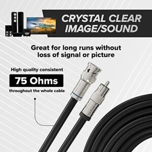 Black, 3 ft BNC to RCA RG6 Cable - Professional Grade - Male BNC to Male RCA Cable - BNC Cable - 75 Ohm Coaxial, 50/75 Ohm Connectors, SDI, HD-SDI, CCTV, Camera, and More - 3 Feet Long, in Black