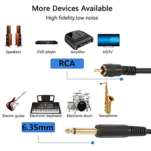 CERRXIAN RCA to 1/4 Inch Audio Cable, Gold Plated 6.35mm TS Mono Male to RCA Male Patch Cord (Black, 3m)