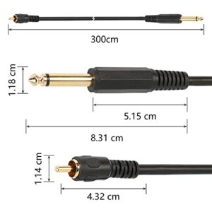 CERRXIAN RCA to 1/4 Inch Audio Cable, Gold Plated 6.35mm TS Mono Male to RCA Male Patch Cord (Black, 3m)