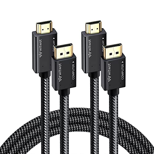 WitWot 4K DisplayPort to HDMI Cable Adapter, 6ft, 2 Pack, Gold-Plated Nylon Braided High Speed (1440P 60Hz, 1080P 120Hz) Uni-Directional DP PC to HDMI Monitor Cord