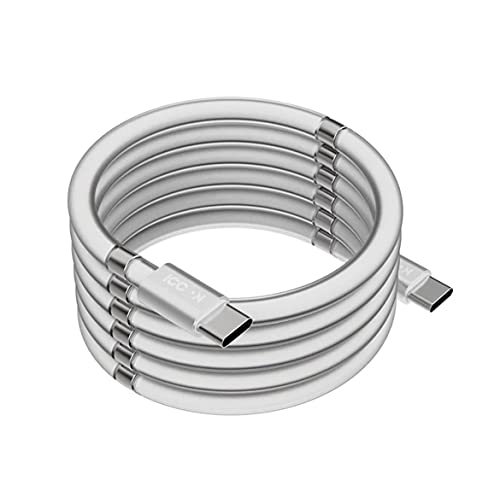 Scalla USB-C Magnetic Charging Cable New Winding Technology Very Organized 3ft Long Fashionable 3A Fast Charging Data Transfer Cord (USB C-USB C), white