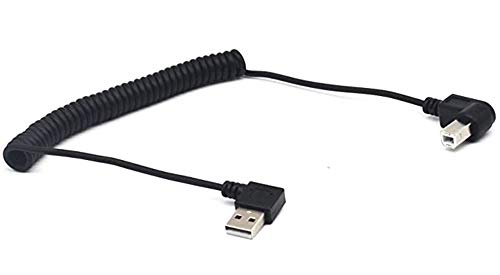 Meiyangjx 4.9 Feet Right Angle Coiled USB Printer Cable, USB 2.0 Type A Male to Type B Male Spring Printer Scanner Cable(Right Angle)