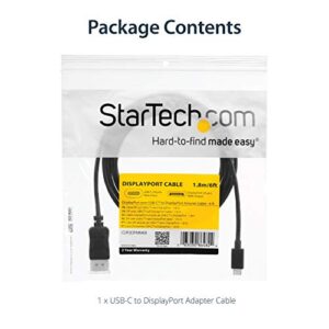 StarTech.com 6ft/1.8m USB C to DisplayPort 1.2 Cable 4K 60Hz - USB-C to DP Adapter HBR2 - USB Type-C DP Alt Mode to DP Monitor Video Cable (CDP2DPMM6B) - Limited stock, see similar item CDP2DP2MBD