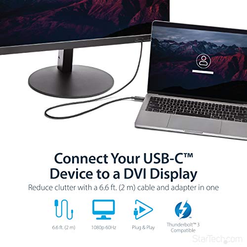 StarTech.com USB-C to DVI Cable - 6 ft / 2m - 1080p - 1920x1200 - USB-C DVI Monitor Cable - USB C Cable - Computer Monitor Cable (CDP2DVIMM2MB)