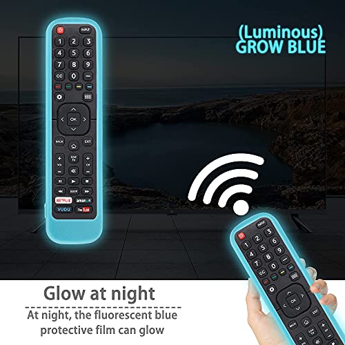 CHUNGHOP Protective Silicone Remote Case for Hisense EN2A27 ERF2K60H EN2H27B EN2H27HS EN2H27D ER-31607R ER-22655HS Cover Kids-Friendly Shockproof Anti-Lost Washable with Lanyard（Glow in Dark Blue）