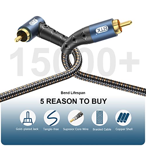 EMK RCA Subwoofer Cable 90 Degree RCA to RCA Audio Cable 24K Gold-Plated Nylon Braided Double Shielded Digital Analogue Supports Amplifiers,Home Theater,Hi-Fi Systems,Subwoofer(10ft/3m)