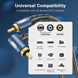 EMK RCA Subwoofer Cable 90 Degree RCA to RCA Audio Cable 24K Gold-Plated Nylon Braided Double Shielded Digital Analogue Supports Amplifiers,Home Theater,Hi-Fi Systems,Subwoofer(10ft/3m)