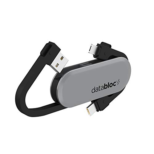 Eyebloc Databloc 3-in-1 Data Blocking Micro USB Multi Charging Cable - Type C, Dual Tip Compatibility - Hacker Safe, Data Protection - Silver