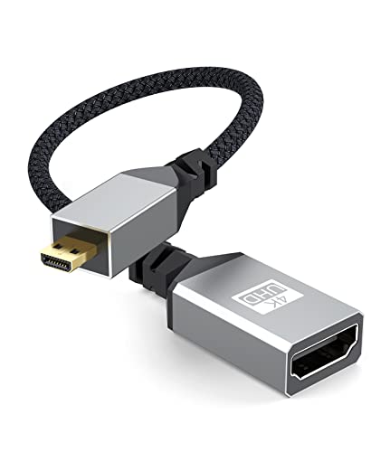 CLAVOOP Micro HDMI to HDMI Adapter, HDMI 2.0 Female to Micro HDMI Male Cable Adapter 4K@60Hz HDR 3D 18Gbps Compatible for Raspberry Pi 4 GoPro Black Hero7 Camera 7R A6000 B500 - Grey