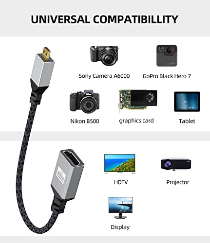 CLAVOOP Micro HDMI to HDMI Adapter, HDMI 2.0 Female to Micro HDMI Male Cable Adapter 4K@60Hz HDR 3D 18Gbps Compatible for Raspberry Pi 4 GoPro Black Hero7 Camera 7R A6000 B500 - Grey