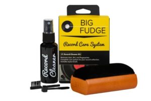 big fudge vinyl record cleaning kit – complete 4-in-1 – includes ultra-soft velvet record brush, xl cleaning liquid, stylus brush and storage pouch! will not scratch your records! …