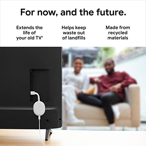 Chromecast with Google TV (4K)- Streaming Stick Entertainment with Voice Search - Watch Movies, Shows, and Live TV in 4K HDR - Snow