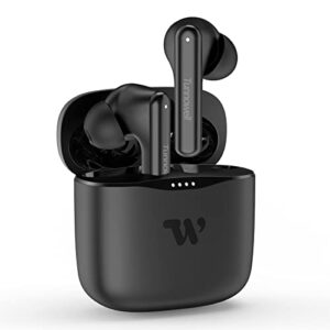 black true wireless earbuds for ios & android phones with wireless charging case, smart in-ear detection, enc call noise reduction in-ear headphones, touch control earphones