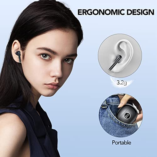 CASCHO Bluetooth Headphones 5.3, 37H with LED Charging Case, CVC8.0 Clear Call, Wireless Earbuds Built-in 4 Micrs, Deep Bass, USB-C, IPX7 Waterproof, Headphones for Sports and Work.