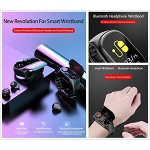 M1 2 in 1 Smart Bracelet Wireless Bluetooth Headset Combo Running Music Wristband Earphone Heart Rate Blood Pressure Fitness Tracker (Black)