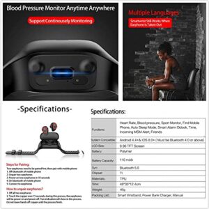 M1 2 in 1 Smart Bracelet Wireless Bluetooth Headset Combo Running Music Wristband Earphone Heart Rate Blood Pressure Fitness Tracker (Black)