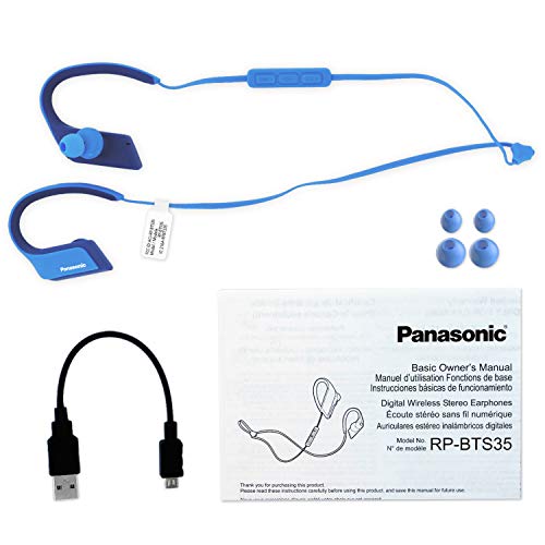 PANASONIC Wings Sport Headphones are Ultra-Light Wireless Bluetooth Sport Earbud 3D Flex Sport Clips with Microphone and Call/Volume Controller, IPX5 Rated Water-Resistant - RP-BTS35-A (Blue)