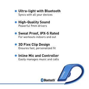 PANASONIC Wings Sport Headphones are Ultra-Light Wireless Bluetooth Sport Earbud 3D Flex Sport Clips with Microphone and Call/Volume Controller, IPX5 Rated Water-Resistant - RP-BTS35-A (Blue)