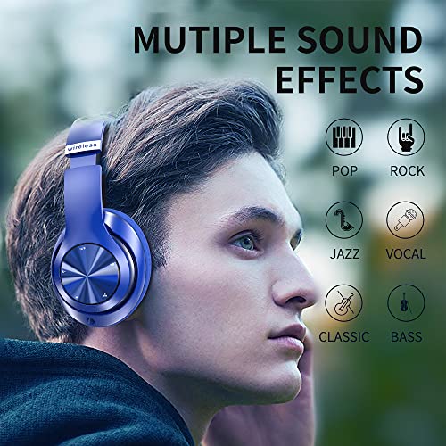 Wireless Bluetooth Headphones Over-Ear, 60H Playtime Foldable Lightweight and Wired Stereo Deep Bass Headset HiFi Stereo Sound with 6 EQ Modes, Micro SD/TF, FM, for Travel Work Laptop PC Cellphone