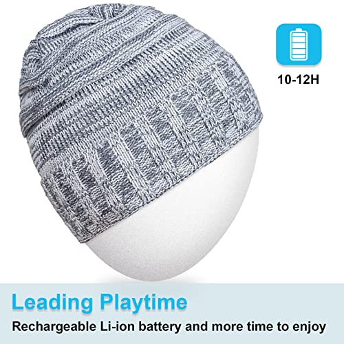 Bluetooth Wireless Beanie Hat,Mydeal Adult Unisex Trendy Soft Warm Slouchy Skully Cap with Headphone Headset Speaker Mic Hands-Free, for Winter Outdoor Sport Skiing Snowboard - Gray