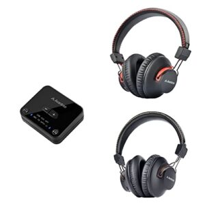 avantree ht4189 & as9, bundle – wireless over-ear headphones for tv sharing (2 pack) & a bluetooth transmitter for optical digital audio, rca, 3.5mm aux port tvs, no delay