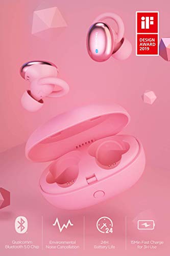 1MORE Stylish True Wireless in-Ear Headphones - Bluetooth - 6.5 Hours of Battery - 15-Minute Quick Charge for 3 Hours of Use – Portable Charging Headphone Case Included - Pink (Renewed)